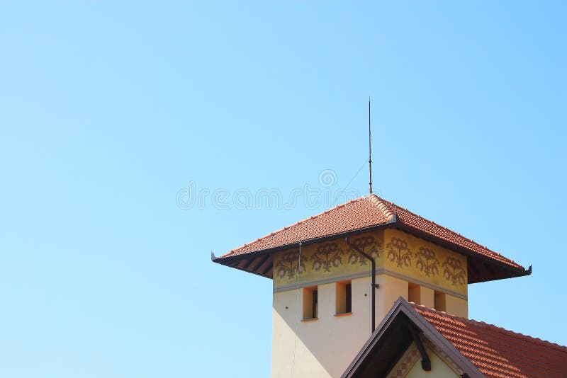 Lightning Rod on Rooftop. House Roof Lightning Protection Systems with ...