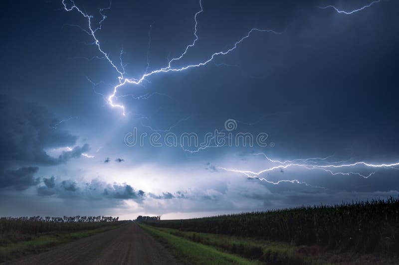 Lightning in the Country Over the Field during a Thunderstorm Stock ...