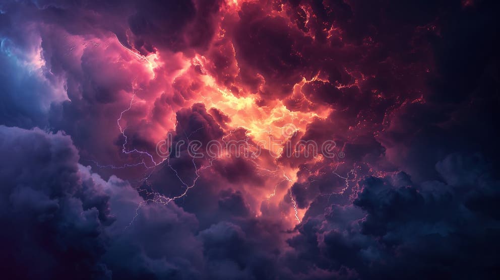 Lightning Dark Cloud Effect with Multiple Colors of Lightning during a ...