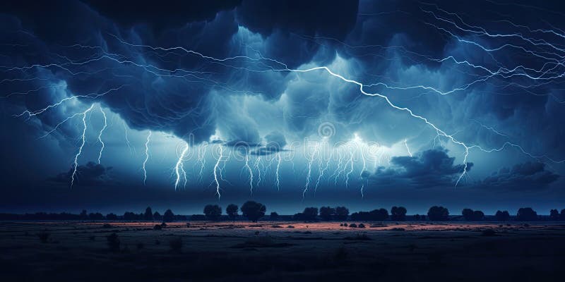 Lightning in Dark Cloudy Sky during Thunderstorm Stock Illustration ...