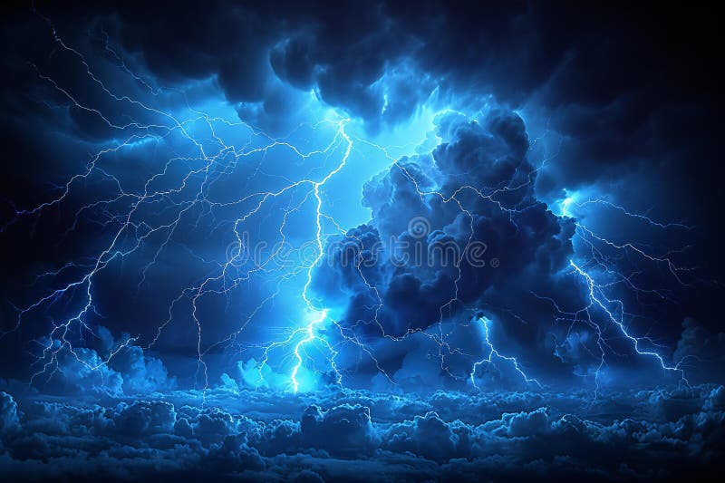 Lightning in the Dark Sky, Blue Lightning Background. Abstract Storm ...