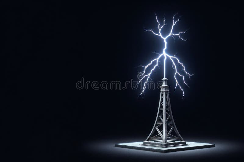 Lightning Discharge at the Top of the Tower. Space for Text. Stock ...