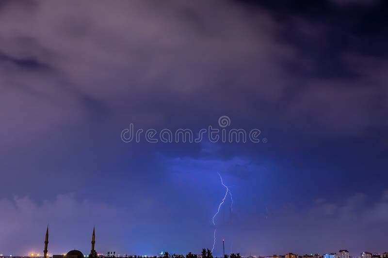 Lightning Discharges in the Night Sky during a Thunderstorm. Stock ...