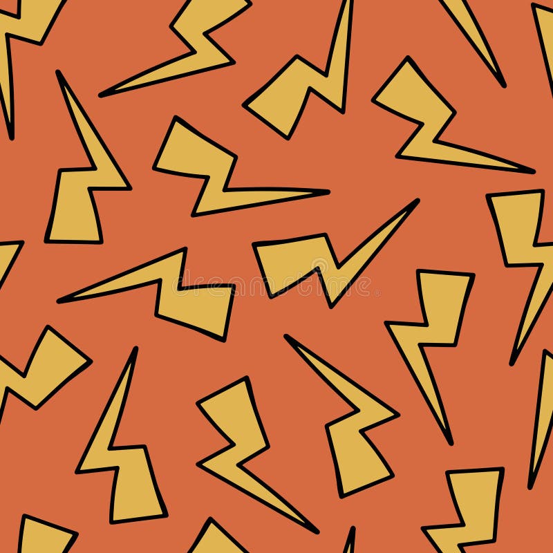 Lightning Doodle Seamless Pattern. Thunder or Storm Symbol. 80th, 90th ...
