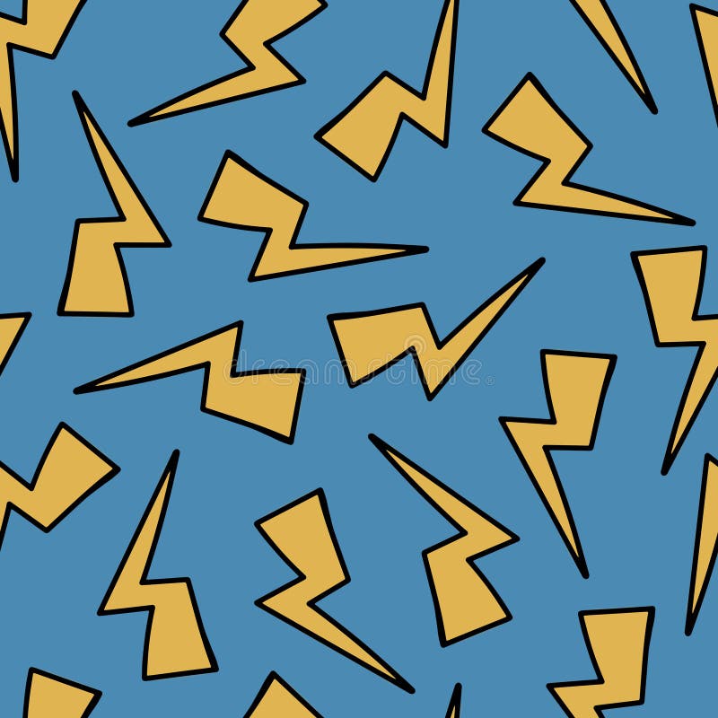 Lightning Doodle Seamless Pattern. Thunder or Storm Symbol. 80th, 90th ...
