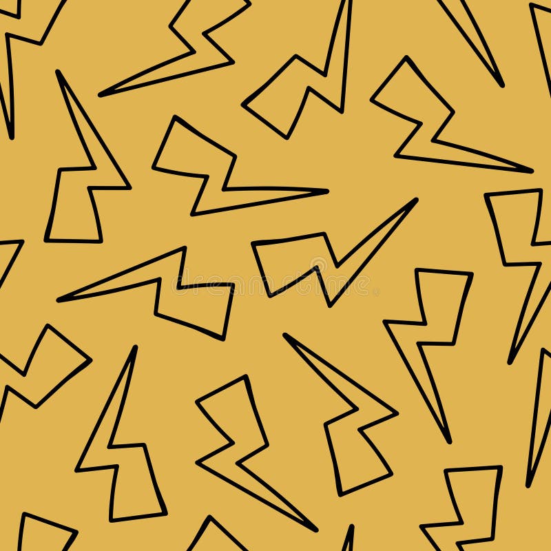 Lightning Doodle Seamless Pattern. Thunder or Storm Symbol. 80th, 90th ...