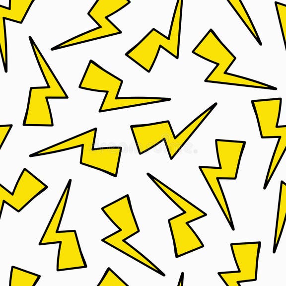 Lightning Doodle Seamless Pattern. Thunder or Storm Symbol. 80th, 90th ...