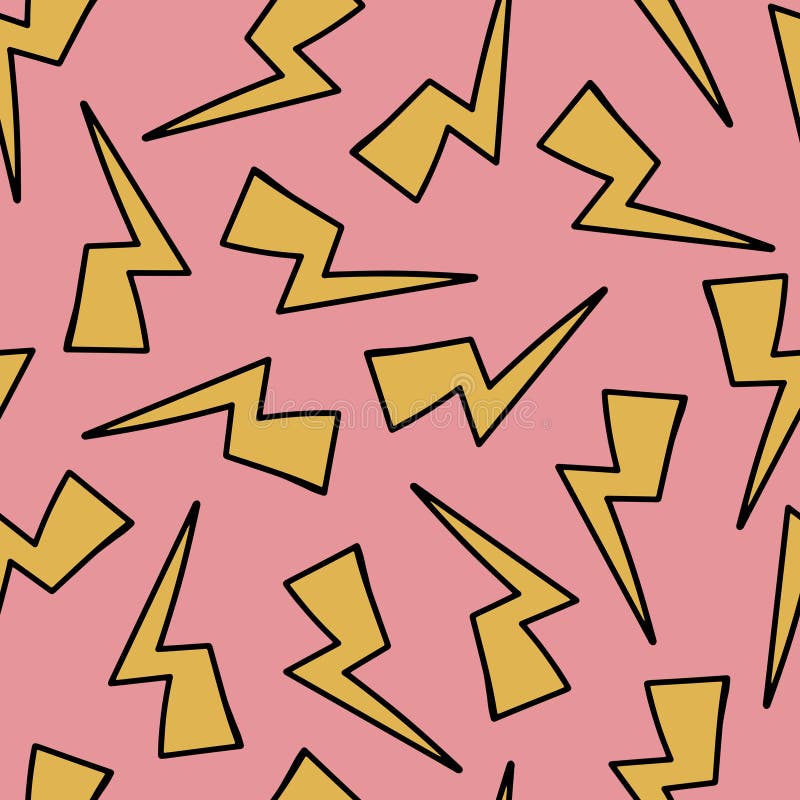 Lightning Doodle Seamless Pattern. Thunder or Storm Symbol. 80th, 90th ...