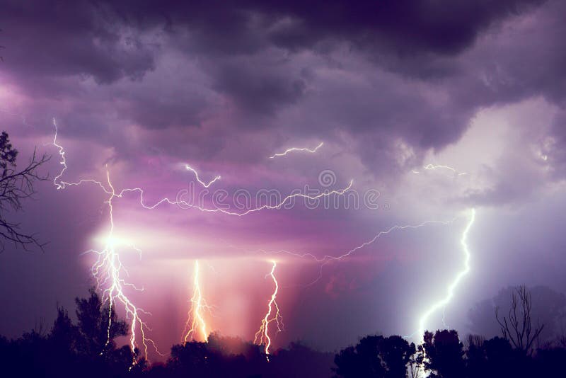 Lightning with Dramatic Clouds. Night Thunder Storm Stock Image - Image ...