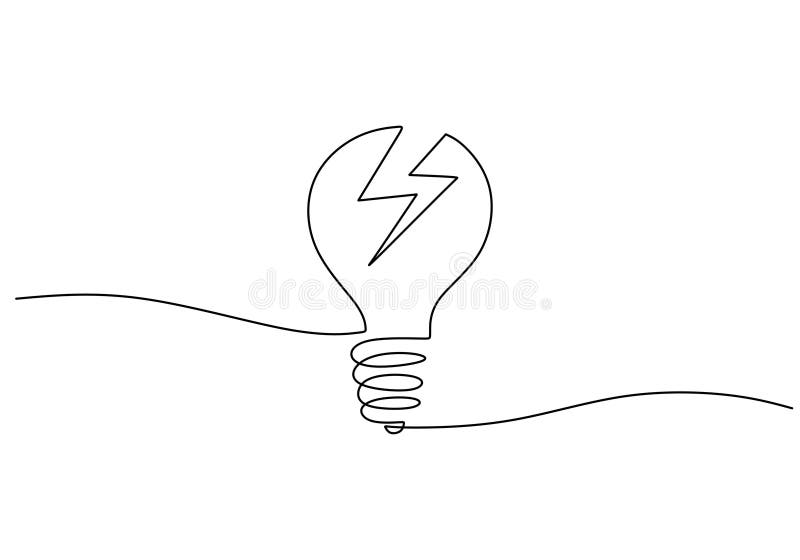 Lightning Electric Power in Continuous One Line Art Drawing. Flash Bolt ...