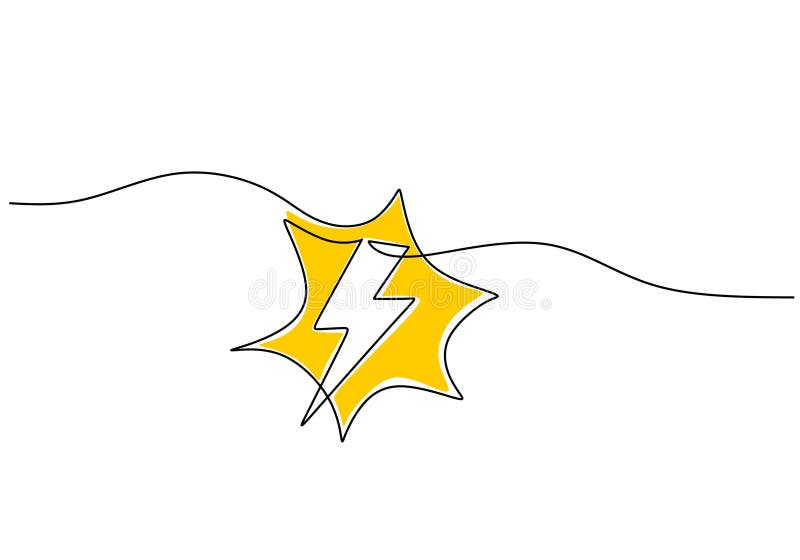 Lightning Electric Power in Continuous One Line Art Drawing. Flash Bolt ...