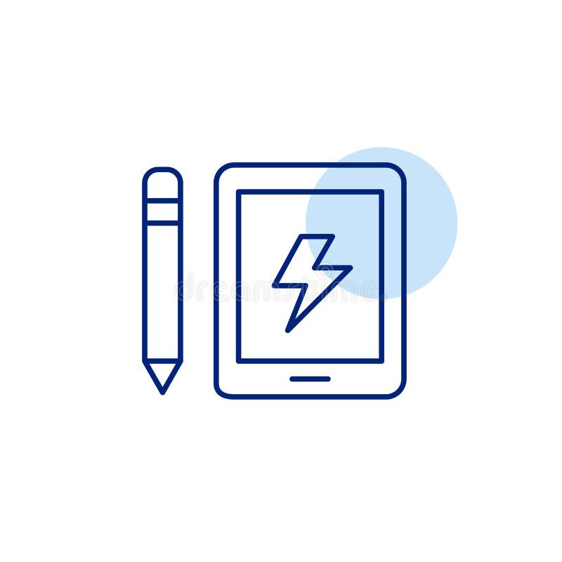 Lightning on Electronic Tablet and Pencil. Power Battery Charging Cycle ...