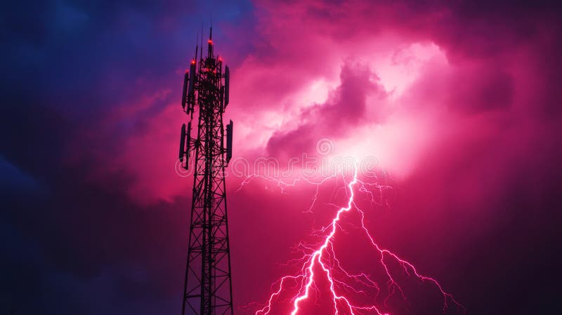 Lightning Explosion Ignites Broadcast Tower with Energetic Sparks and ...