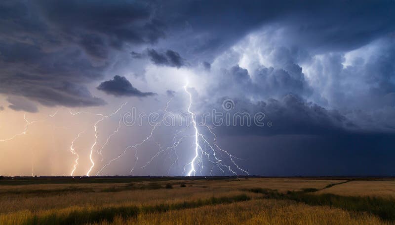 Lightning in the Field. Thunderstorm in Summer. Stock Photo - Image of ...