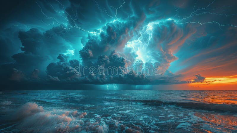 Lightning-Filled Cloud Over Water Stock Image - Image of danger ...