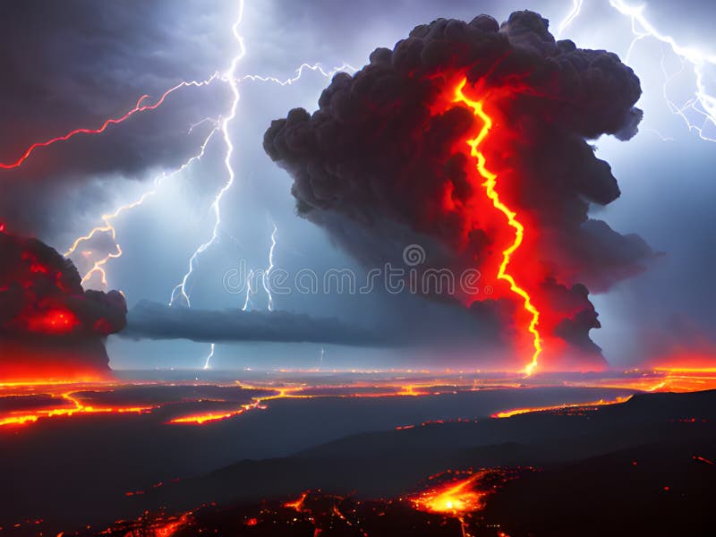 Red Lightning in the Night, Ai Generated Stock Illustration ...