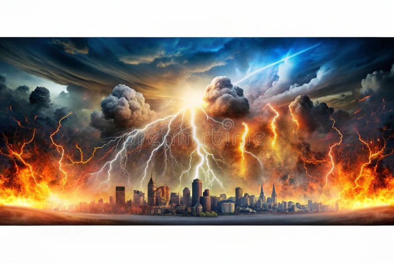 Lightning Fire Explosion Against the Dark Sky Stock Illustration ...