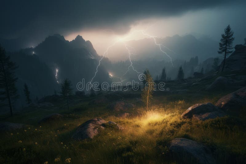 Lightning Flashes on Dramatic Night Sky, Lightning Strikes in Wild ...