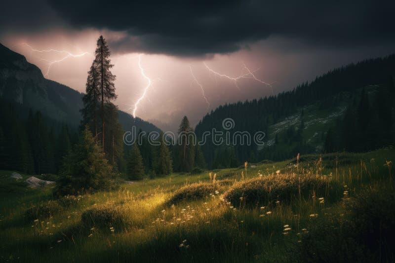 Lightning Flashes on Dramatic Night Sky, Lightning Strikes in Wild ...