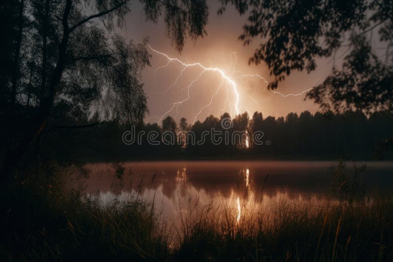 Lightning Flashes on Dramatic Night Sky, Lightning Strikes in Wild ...