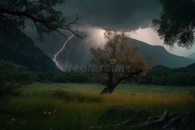 Lightning Flashes on Dramatic Night Sky, Lightning Strikes in Wild ...