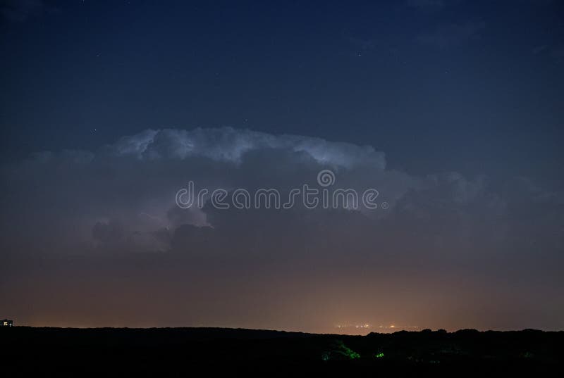 Thunderstorm Clouds at Night with Lightning Stock Photo - Image of ...
