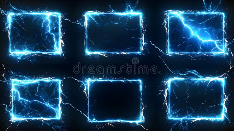 Lightning Frames, Blue Electric Borders of Rectangular and Square ...