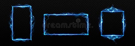 Lightning Frames, Blue Electric Borders Vector Set Stock Vector ...