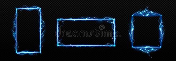 Lightning Frames, Blue Electric Borders Vector Set Stock Illustration ...