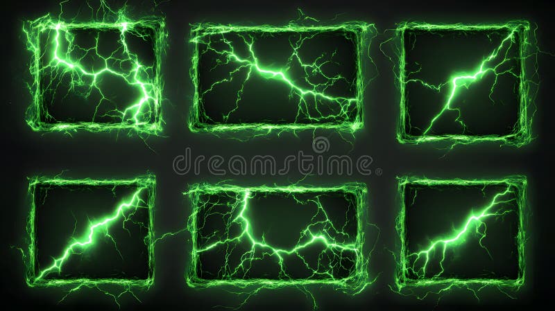 Lightning Frames, Green Electric Borders of Rectangular and Square ...