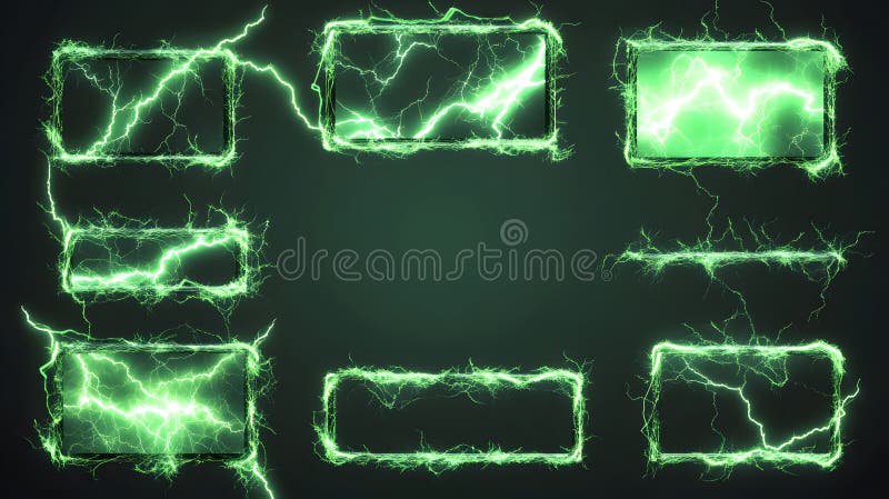 Lightning Frames, Green Electric Borders of Rectangular and Square ...