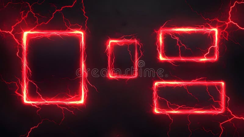 Lightning Frames, Red Electric Borders of Rectangular and Square Shapes ...