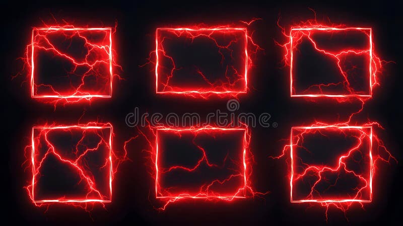 Lightning Frames, Red Electric Borders of Rectangular and Square Shapes ...