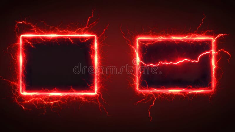 Lightning Frames, Red Electric Borders of Rectangular and Square Shapes ...