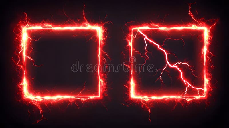 Lightning Frames, Red Electric Borders of Rectangular and Square Shapes ...