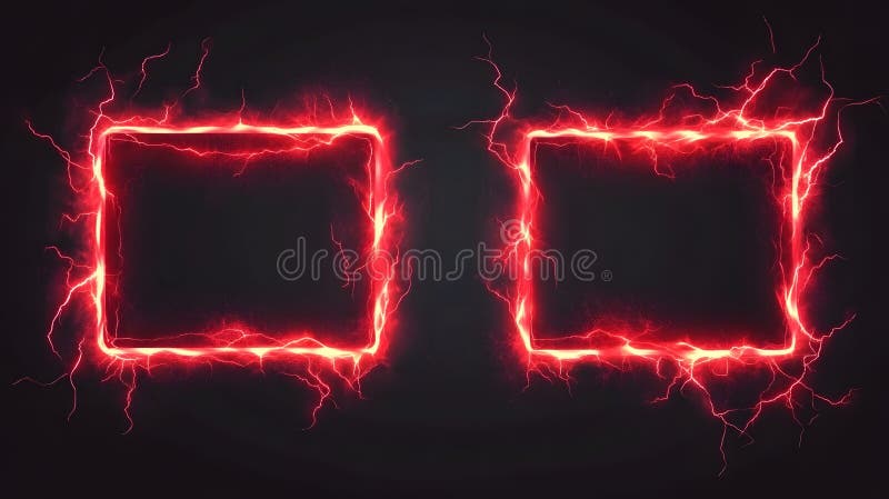 Lightning Frames, Red Electric Borders of Rectangular and Square Shapes ...