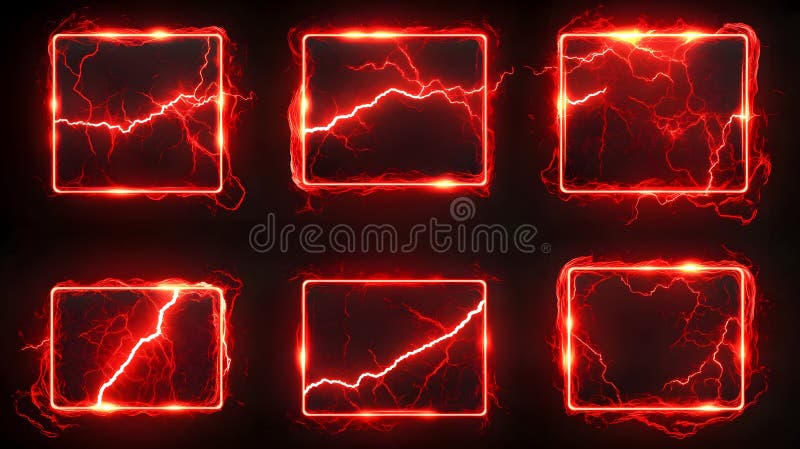 Lightning Frames, Red Electric Borders of Rectangular and Square Shapes ...