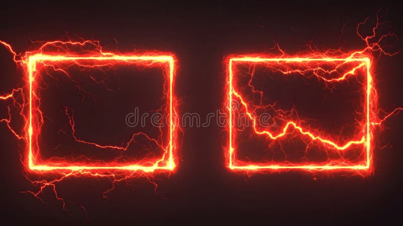 Lightning Frames, Red Electric Borders of Rectangular and Square Shapes ...