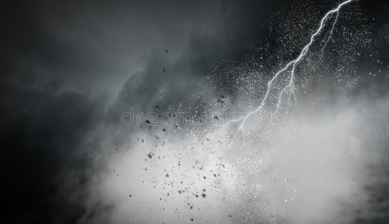 Lightning in Gray Sky. Mixed Media Stock Photo - Image of heavy ...