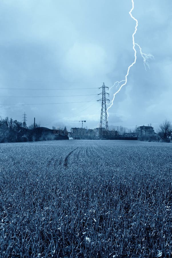 Lightning on a High Voltage Pylon Stock Photo - Image of clouds, cool ...