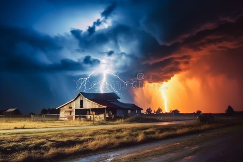 Lightning hitting a barn stock illustration. Illustration of ...