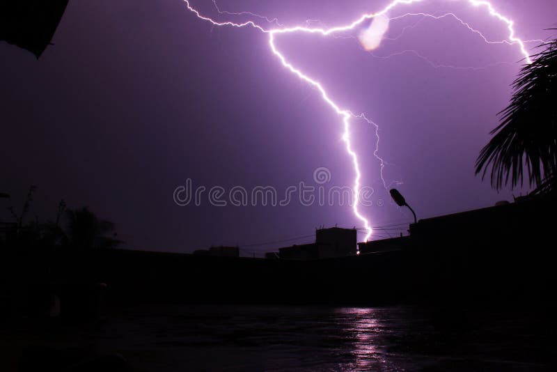 Lightning Hitting Building Top at Pune, India Stock Image - Image of ...