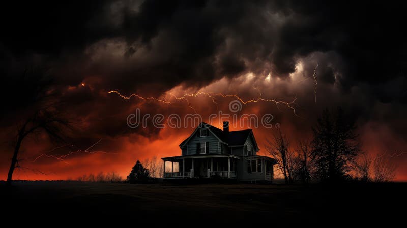Lightning house silhouette stock illustration. Illustration of weather ...