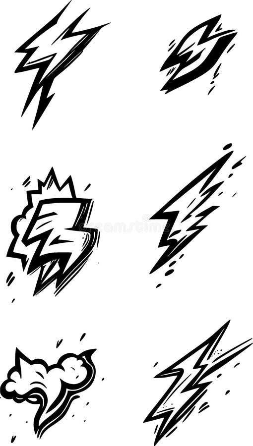 Lightning Icon. Hand Drawn Lightning Icon Set Stock Illustration ...