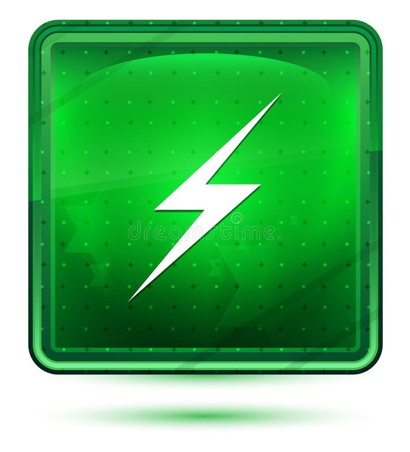 Lightning Icon Neon Light Green Square Button Stock Illustration ...