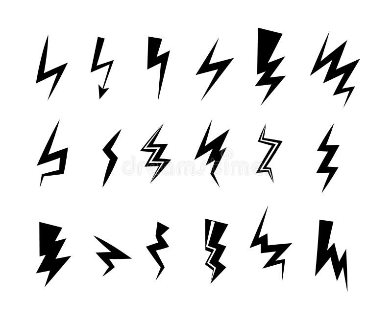 Lightning Icon Set. Thunder Bolt Storm Vector Symbol. Electric Energy ...