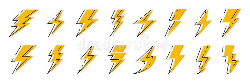 Lightning Icons Collection. Set of Different Thunder Storm Icons Stock ...