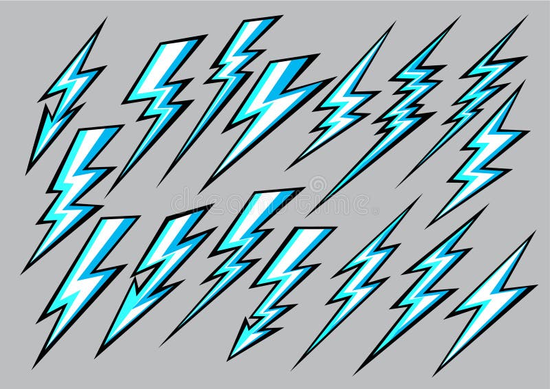 Lightning Silhouette Bolt Icon Set Blue Thunderbolt Silhouettes Stock ...