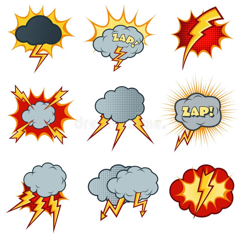 Lightning Icons Vector Set in Cartoon Comic Style Stock Vector ...