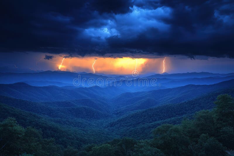 Lightning Illuminates the Mountain Range during a Dramatic Thunderstorm ...